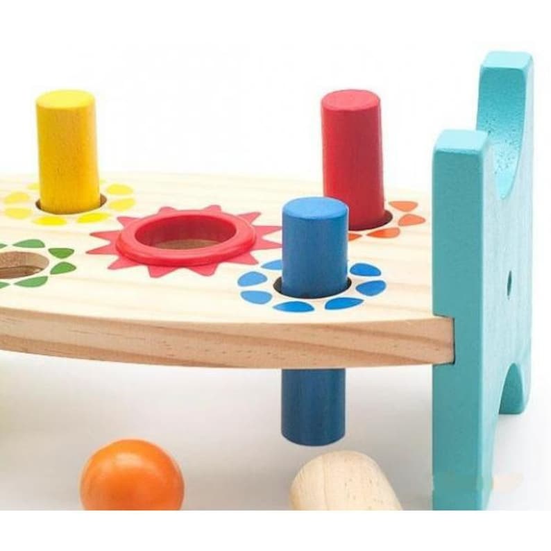 Wooden Hammer Bench Pegs and Balls Toy, Knock Game, Hammer Bench Toy ...