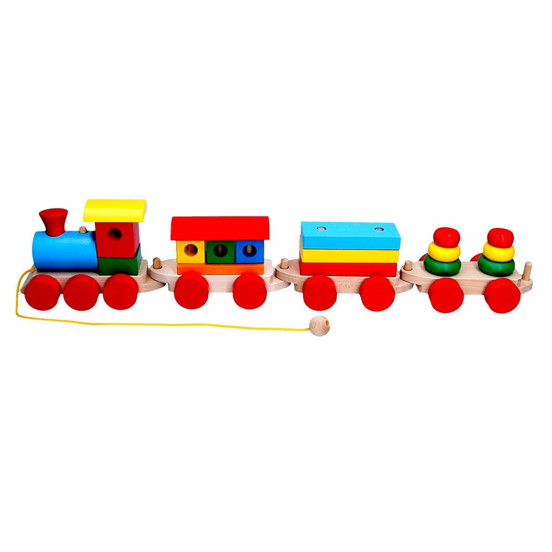 Wooden Train Pull Toy 2, Train 4 Set, Steam Locomotive Toy, Sorting Toy ...