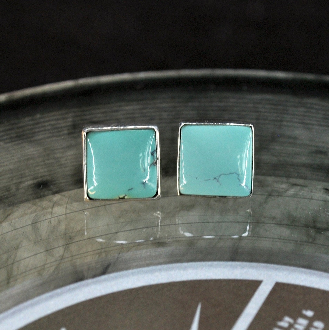 Square Turquoise Stud 10mm, Modern Turquoise Earrings, Geometric ...