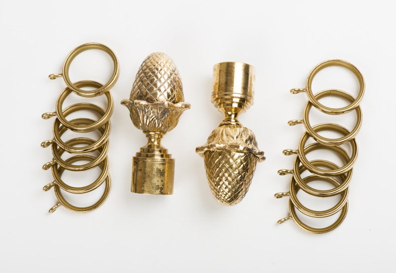 Vintage Brass Curtain Pole Set Or 12 Pcs Rings With Hook Etsy