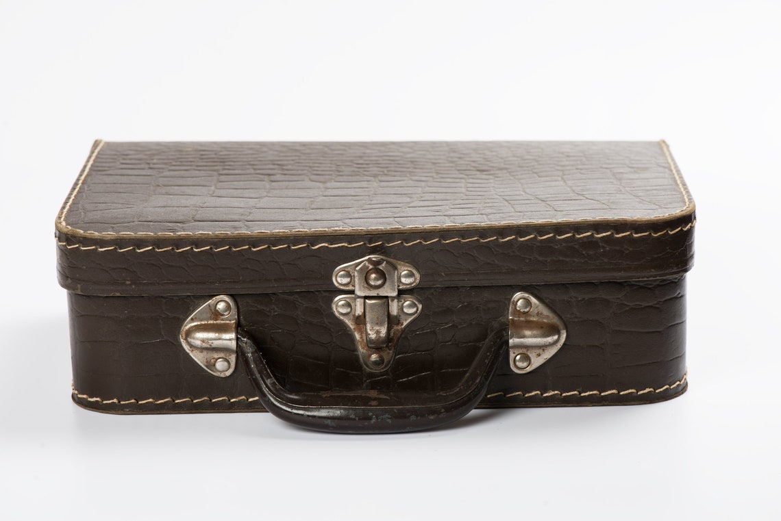 Vintage Small Brown Cardboard Suitcase - Etsy