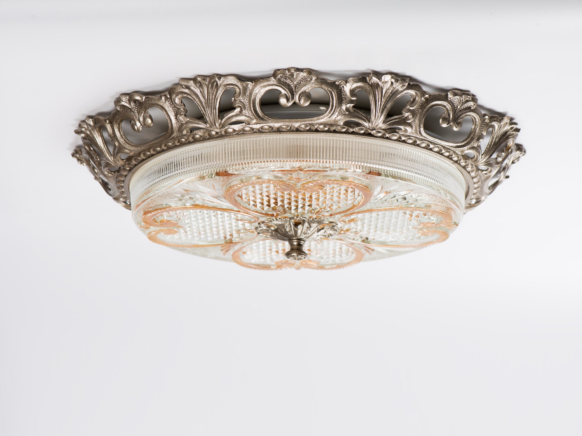 Large Flush Mount Ceiling Light Fixture Vintage Restored | Etsy