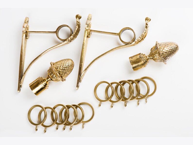 Vintage Brass Curtain Pole Set Or 12 Pcs Rings With Hook Etsy