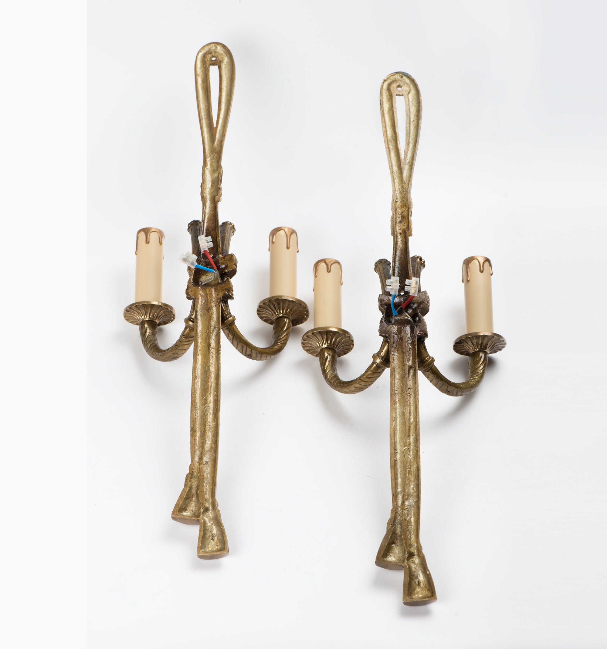 Pair Large Brass Wall Faux Candle Sconce Vintage Restored Working ...