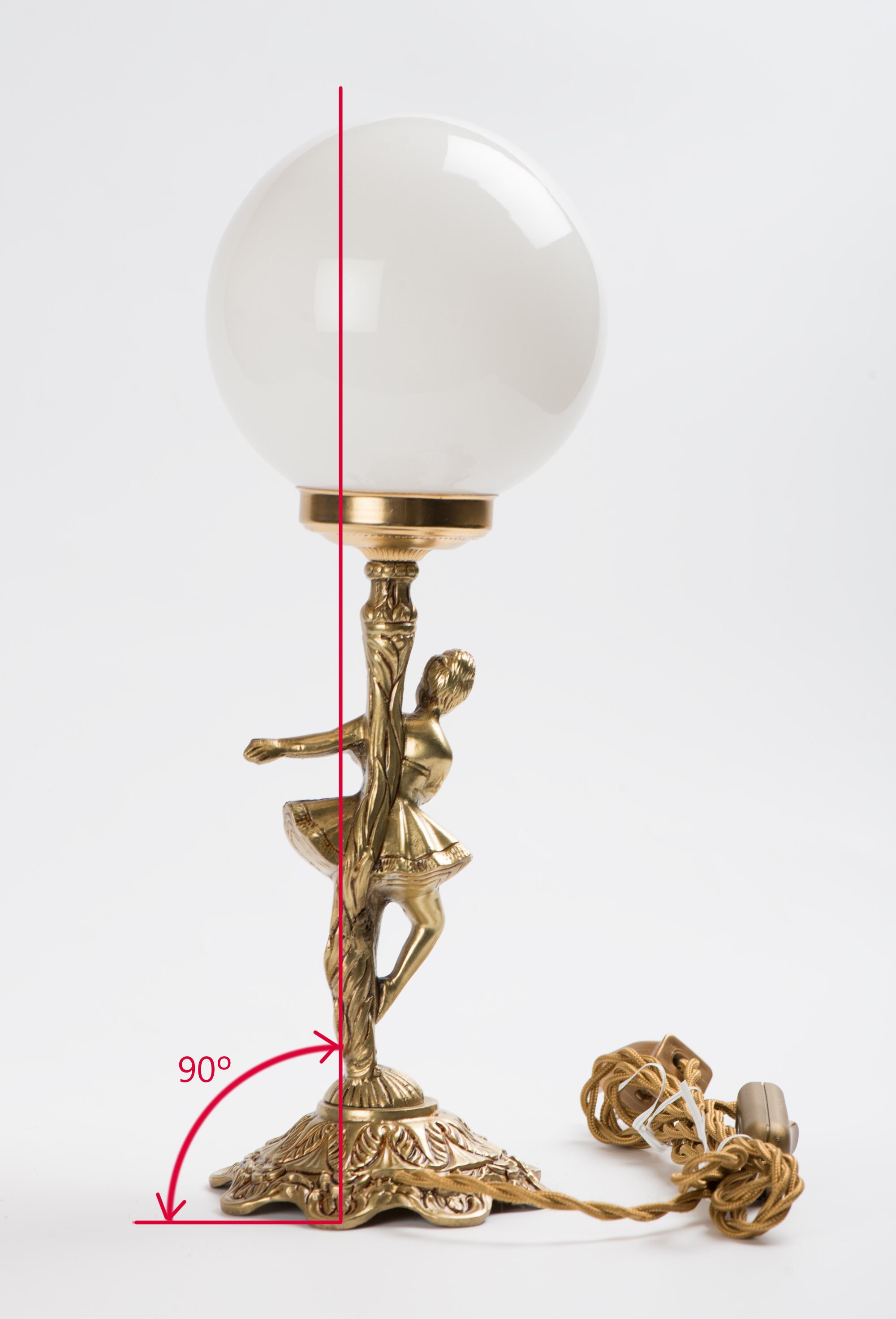 Vintage Brass Ballerina Table Lamp White Glass Globe Shade | Etsy