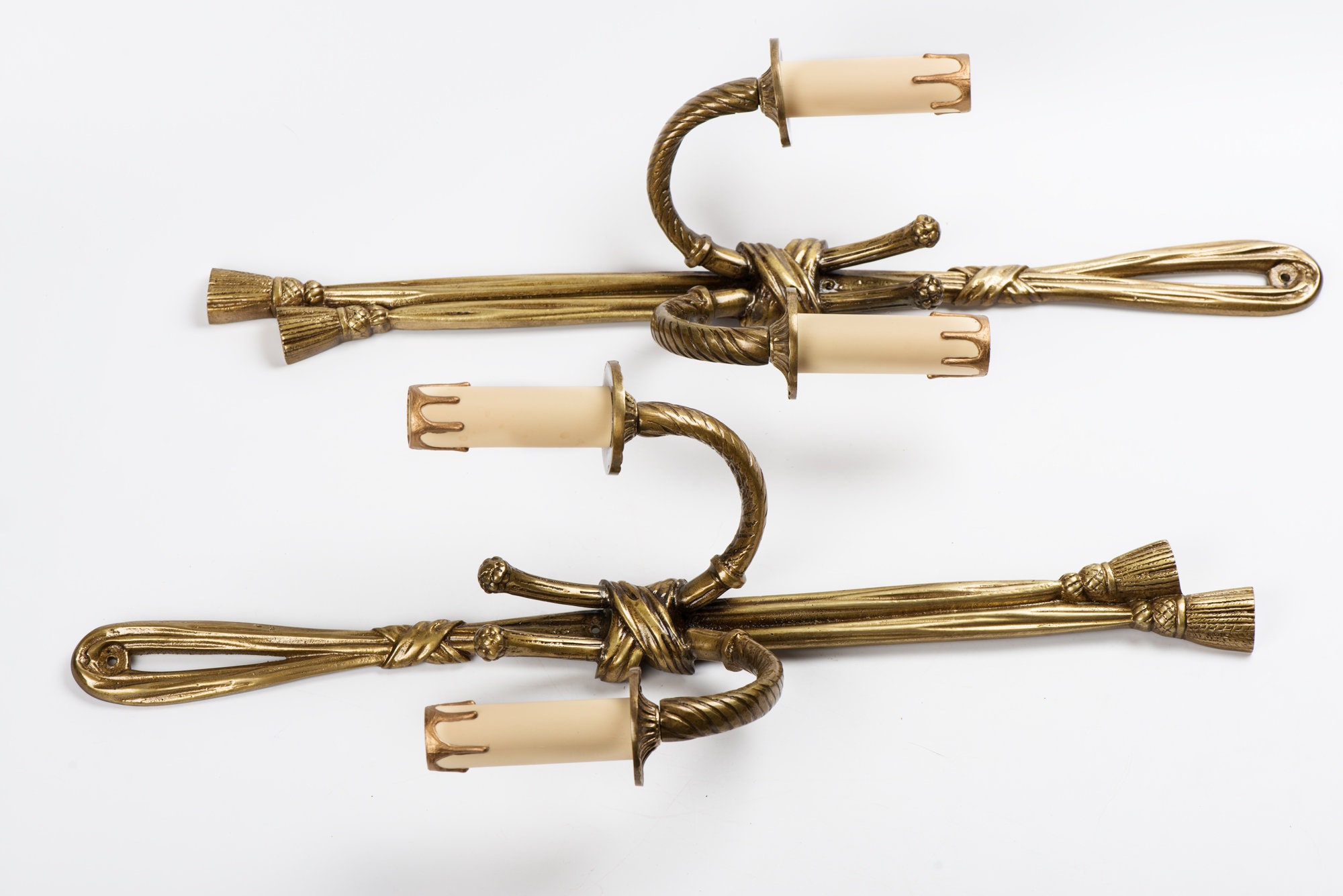 Pair Large Brass Wall Faux Candle Sconce Vintage Restored Working ...