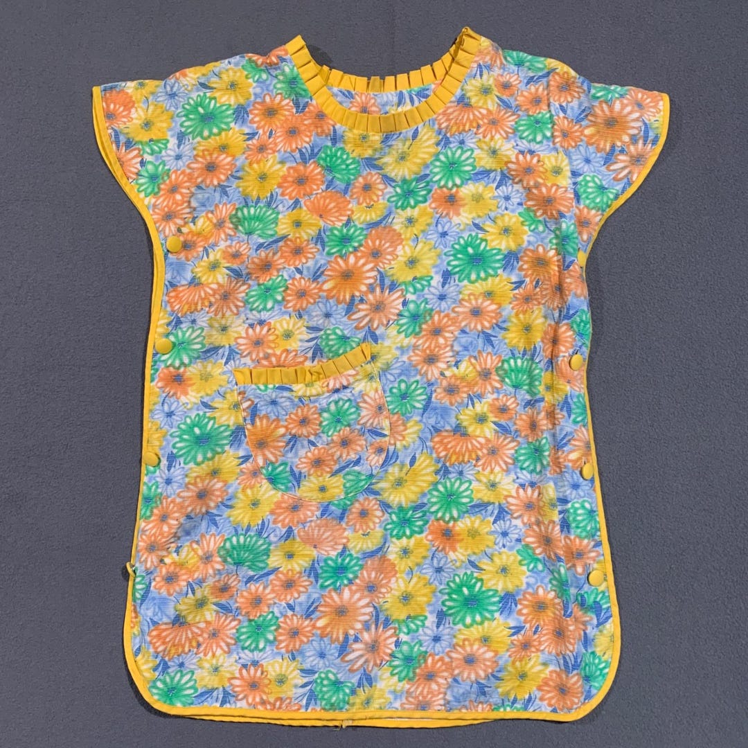 Vintage Floral House Dress Apron Button up Smock Cottagecore Pastel ...