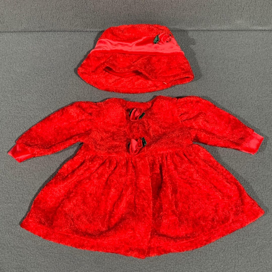 Sweet Baby Jess Red Faux Fur Holiday Dress and Hat Set 6 Months Vintage ...