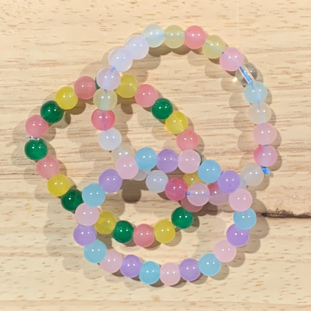 Handcrafted Spring Bracelets Set of 3 Multicolor Beaded Stretch Pastel ...