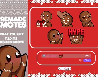 Gingerbread Christmas Twitch Emotes/ Emote Set/ Xmas Cute Emoji Pack ...