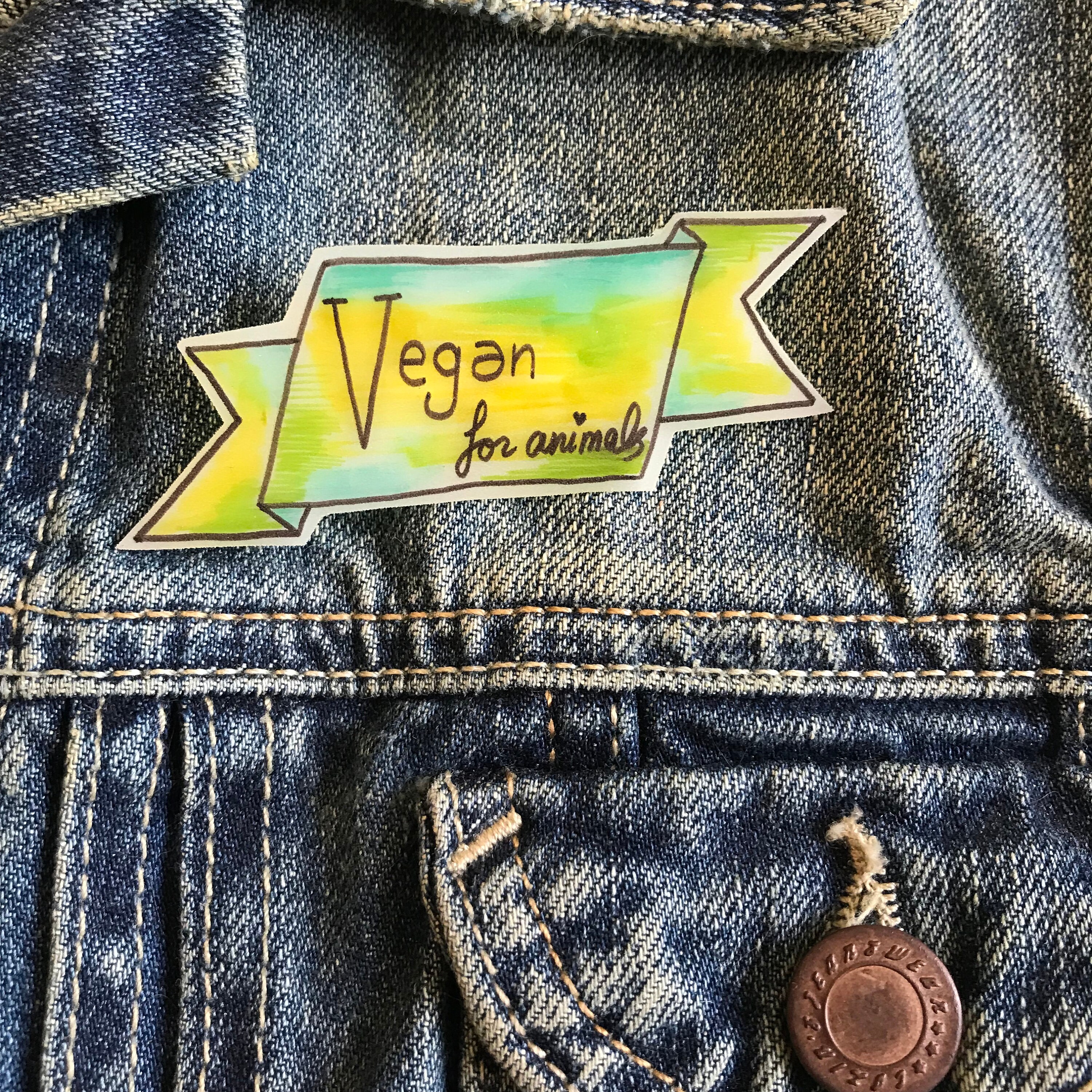 VEGAN for Animals Pin, Vegan Pin, Shrinky Dink Pin, Ribbon Vegan Pin - Etsy