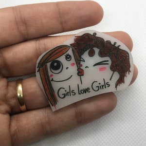 Girls Love Girls Pin. Shrinky Dink Button Lesbian Brooch - Etsy