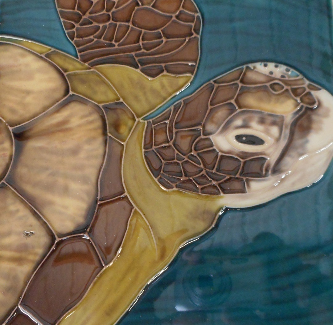 Turtle Hand Painted Ceramic Art Tile 8x8inches With Fiberboard Back - Etsy