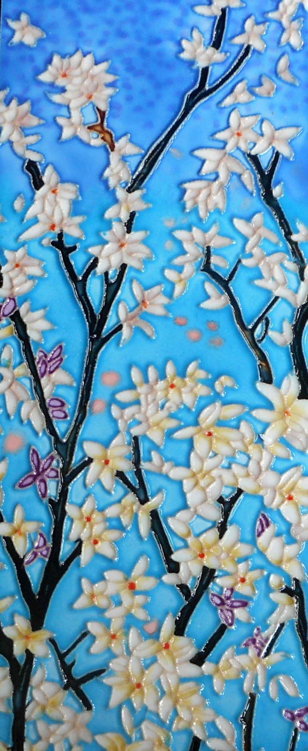 Flowers Hand Painted Ceramic Art Tile 6x16 Inches With Felt Back - Etsy