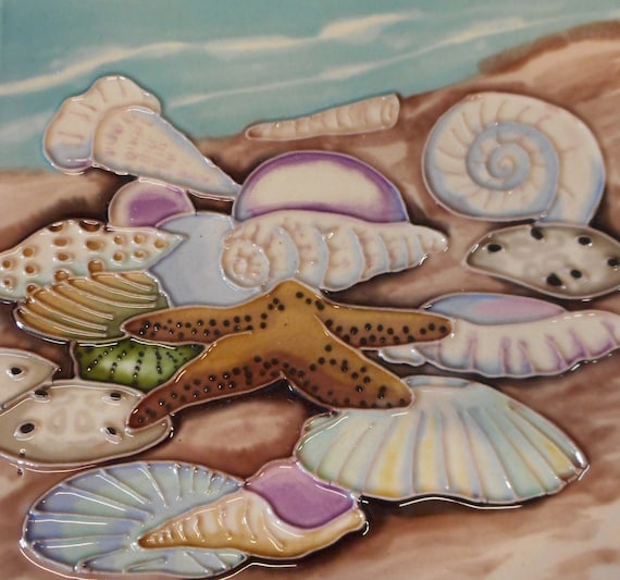 Shell Ceramic Art Tile With Easel Back 8 X 8 Inches - Etsy