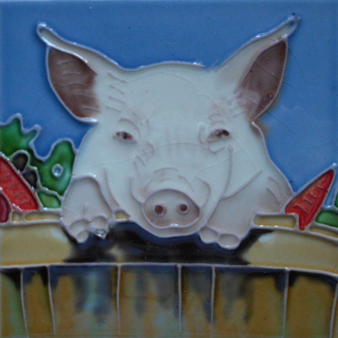 Pig Hand Painted Ceramic Art Tile 6 X 6 Inches With Easel Back - Etsy