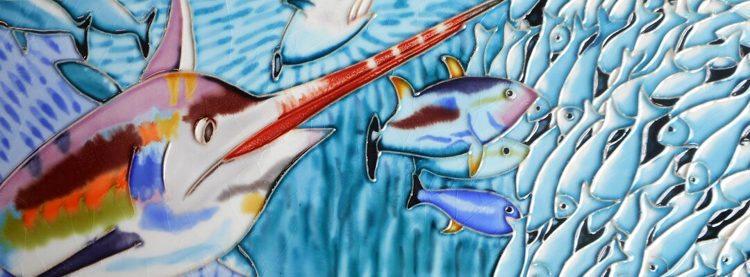 Marlin Hand Painted Ceramic Art Tile 6 X 16 Inch With Felt Back - Etsy