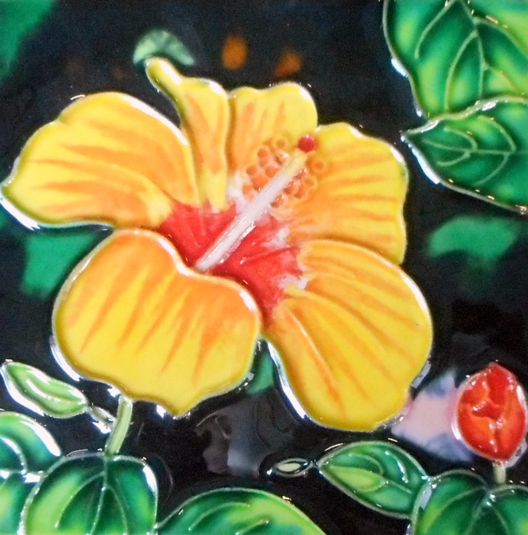 Tropical Flower Hand Painted Ceramic Art Tile Coaster 4x4 Inches - Etsy