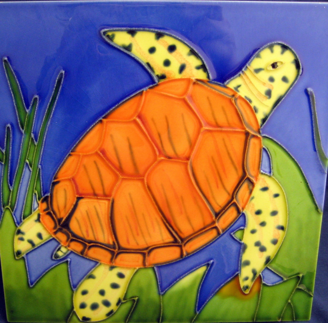 Turtle Ceramic Art Tile 6 X 6 Inches With Easel Back - Etsy