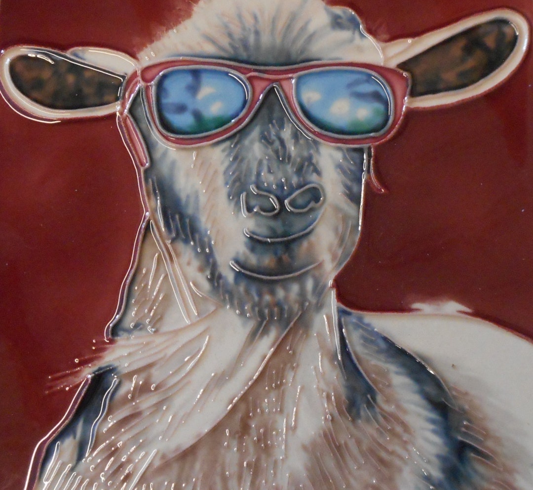 Goat With Sunglasses Hand Painted Ceramic Art Tile 6x6 Inches - Etsy