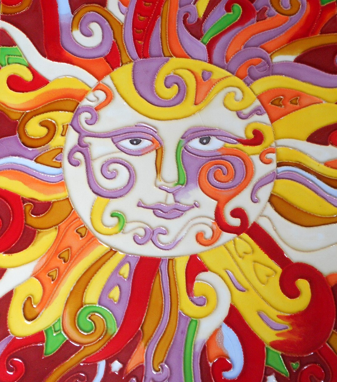 Sun Hand Painted Ceramic Art Tile 11 X 14 Inches With Felt Back - Etsy
