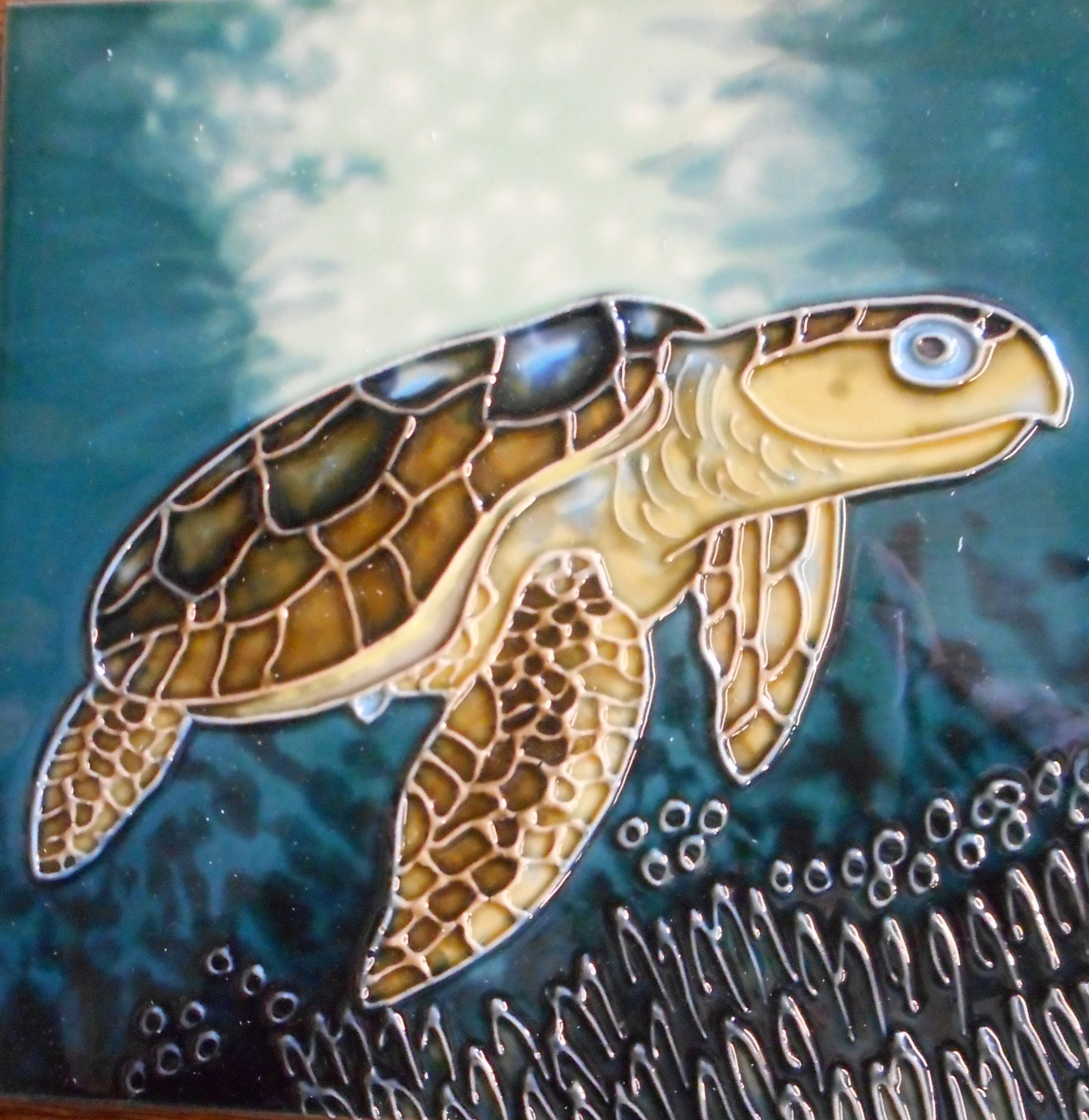 Turtle Hand Painted Ceramic Art Tile 8x8inches With Easel Back - Etsy UK