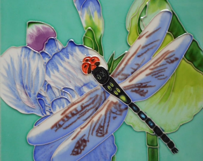 Dragonfly Hand Painted Ceramic Art Tile 6 X 6 Inches With | Etsy