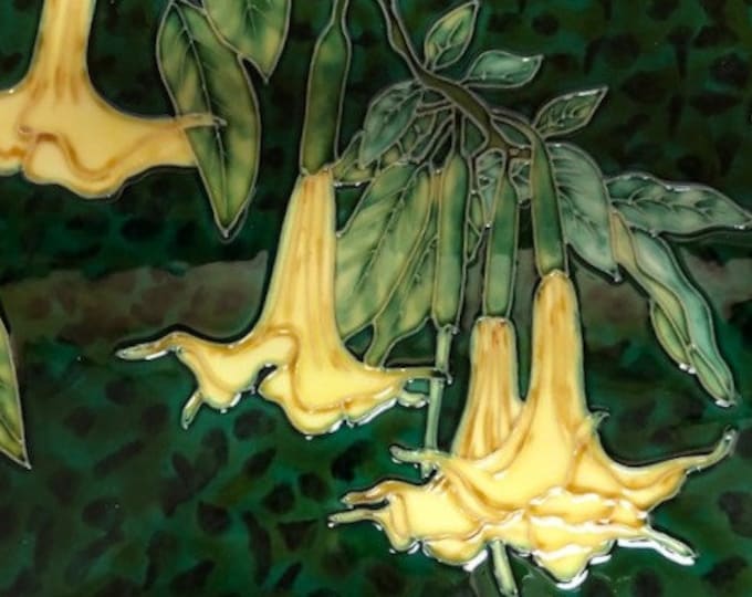 Tropical Flower Hand Painted Ceramic Art Tile 8 X 12 Inches With Felt ...