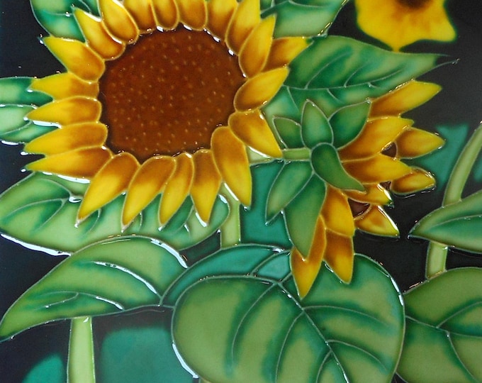 Sunflower Hand Painted Ceramic Art Tile 8x8 Inches - Etsy