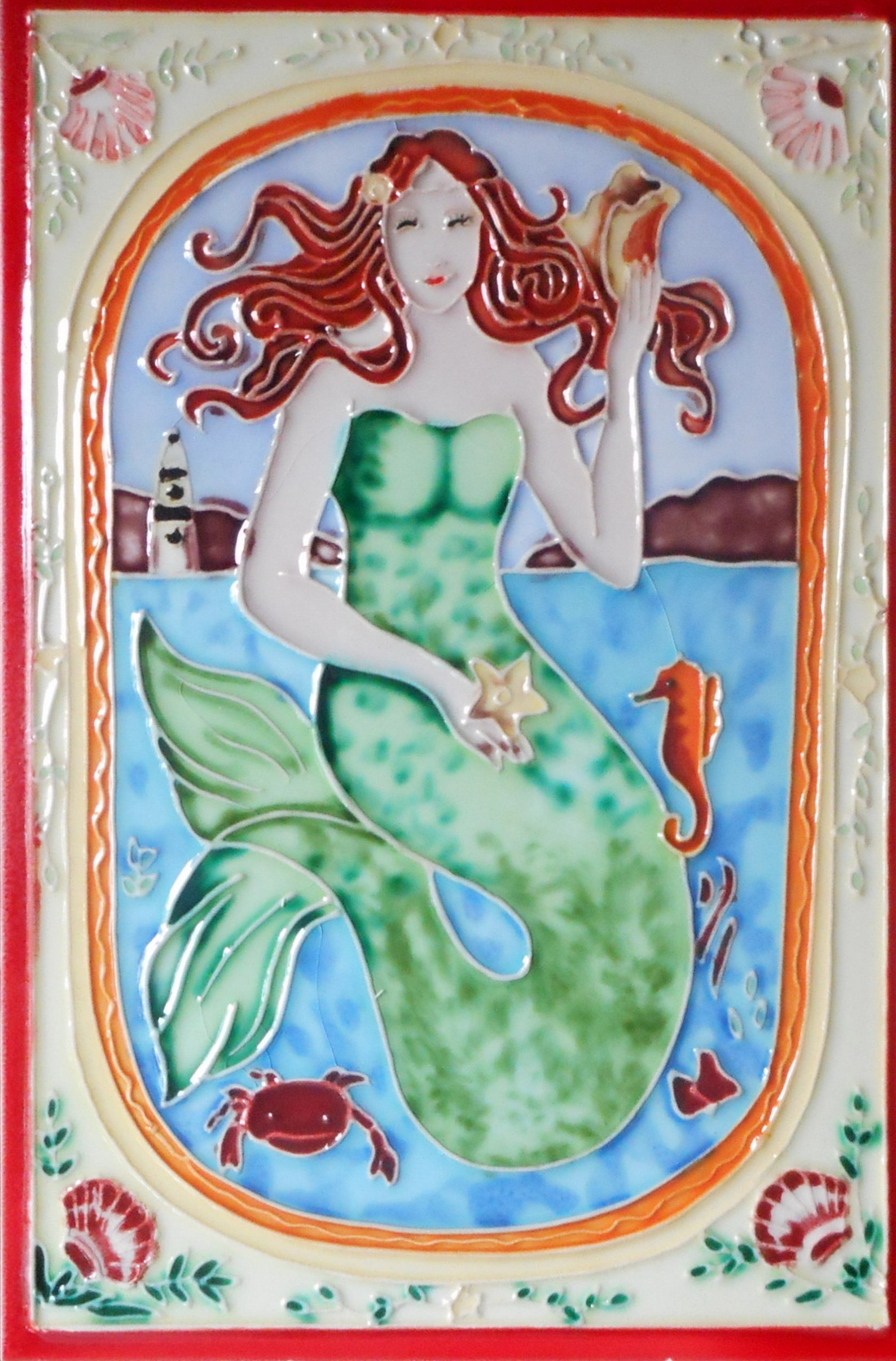 Mermaid Hand Painted Ceramic Art Tile 8 X 12 Inches With Felt Back - Etsy