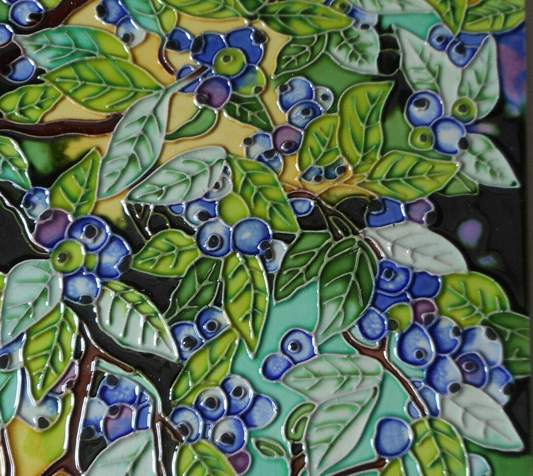 Blueberries Hand Painted Ceramic Art Tile 8 X 8 Inches With Easel Back ...