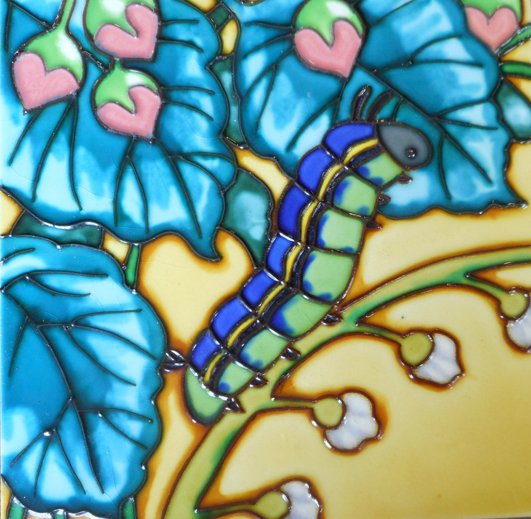 Caterpillar Hand Painted Ceramic Art Tile 8x8 Inches With - Etsy