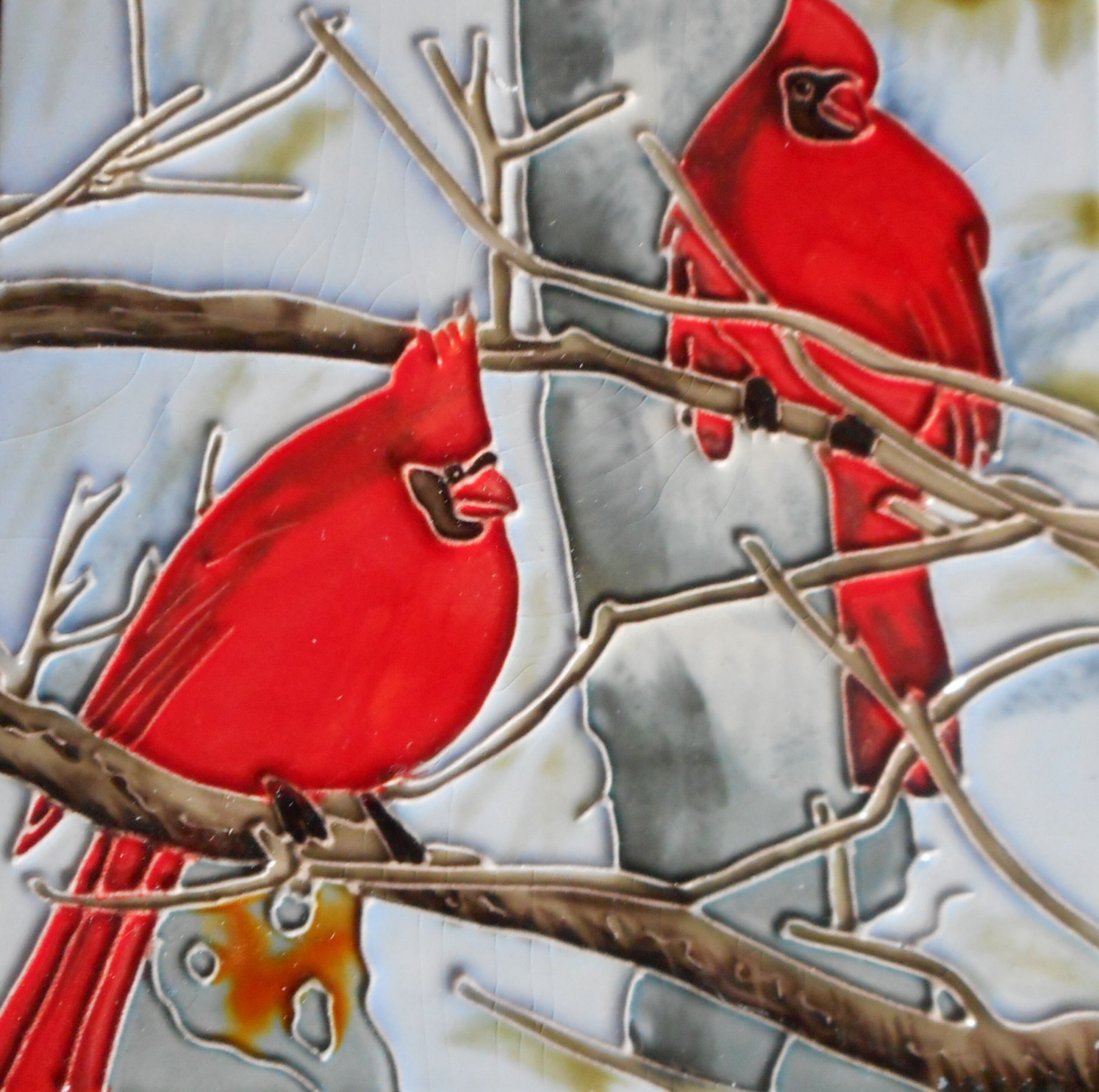 Cardinal hand painted ceramic art tile with easel back | Etsy