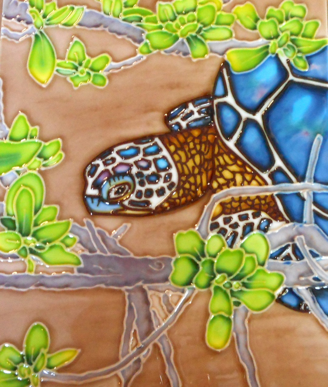 Turtle Hand Painted Ceramic Art Tile 8x10 Inches With Felt Back - Etsy