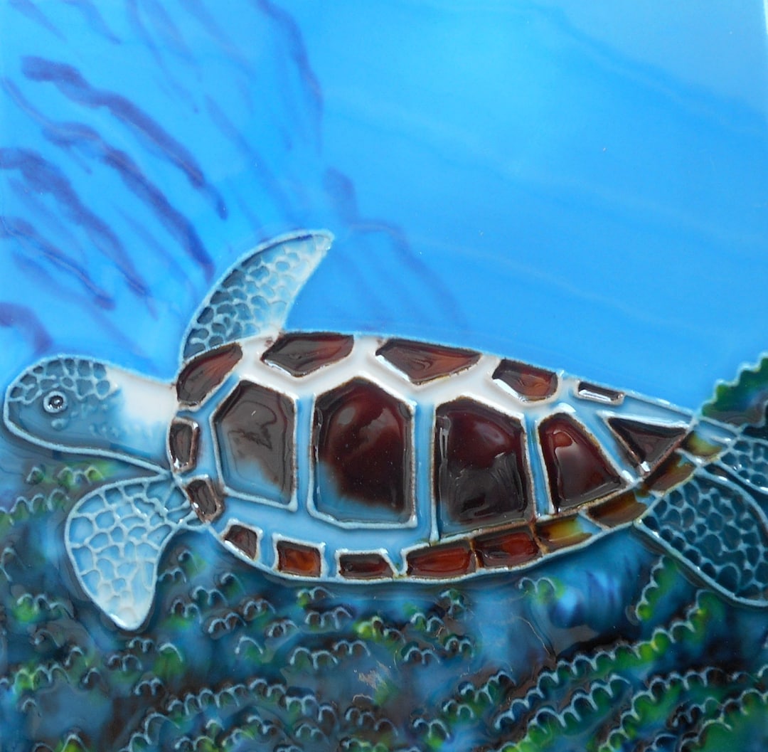 Turtle Hand Painted Ceramic Art Tile 8x8 Inches With Fiberboard Back - Etsy