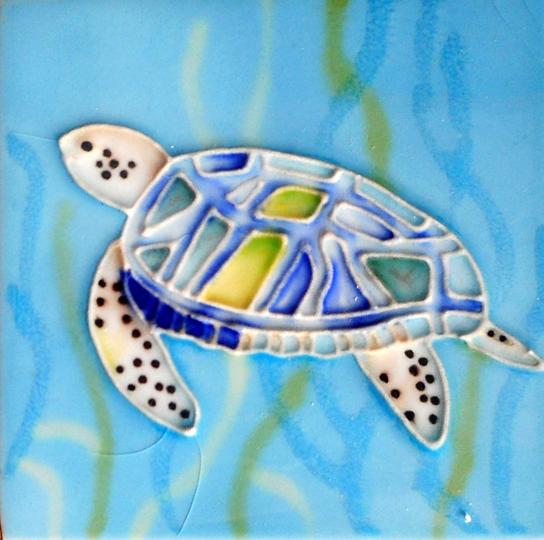 Turtle Hand Painted Ceramic Art Tile Coaster 6x6 Inches - Etsy