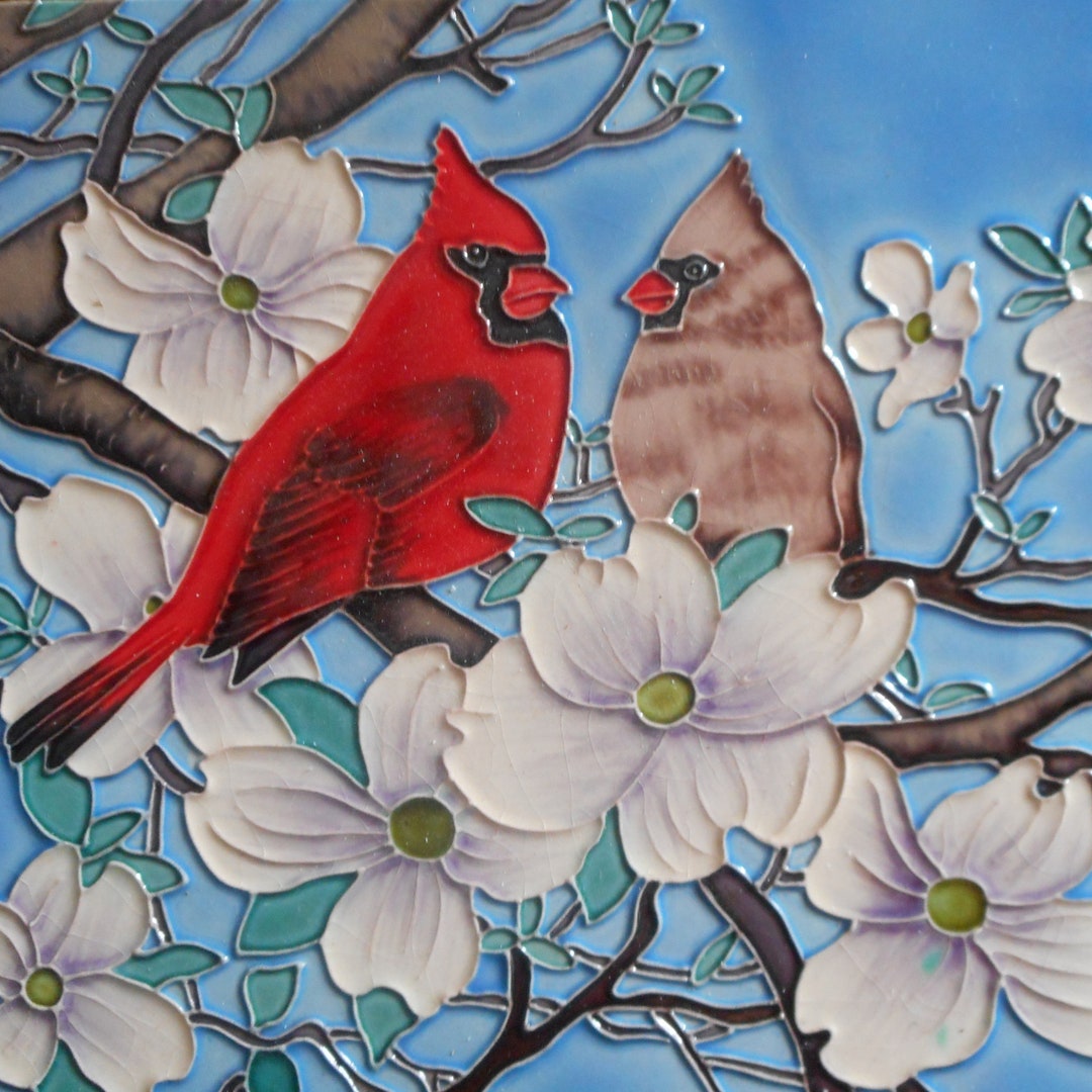 Cardinals Hand Painted Ceramic Art Tile 8x8 Inches With Easel Back - Etsy