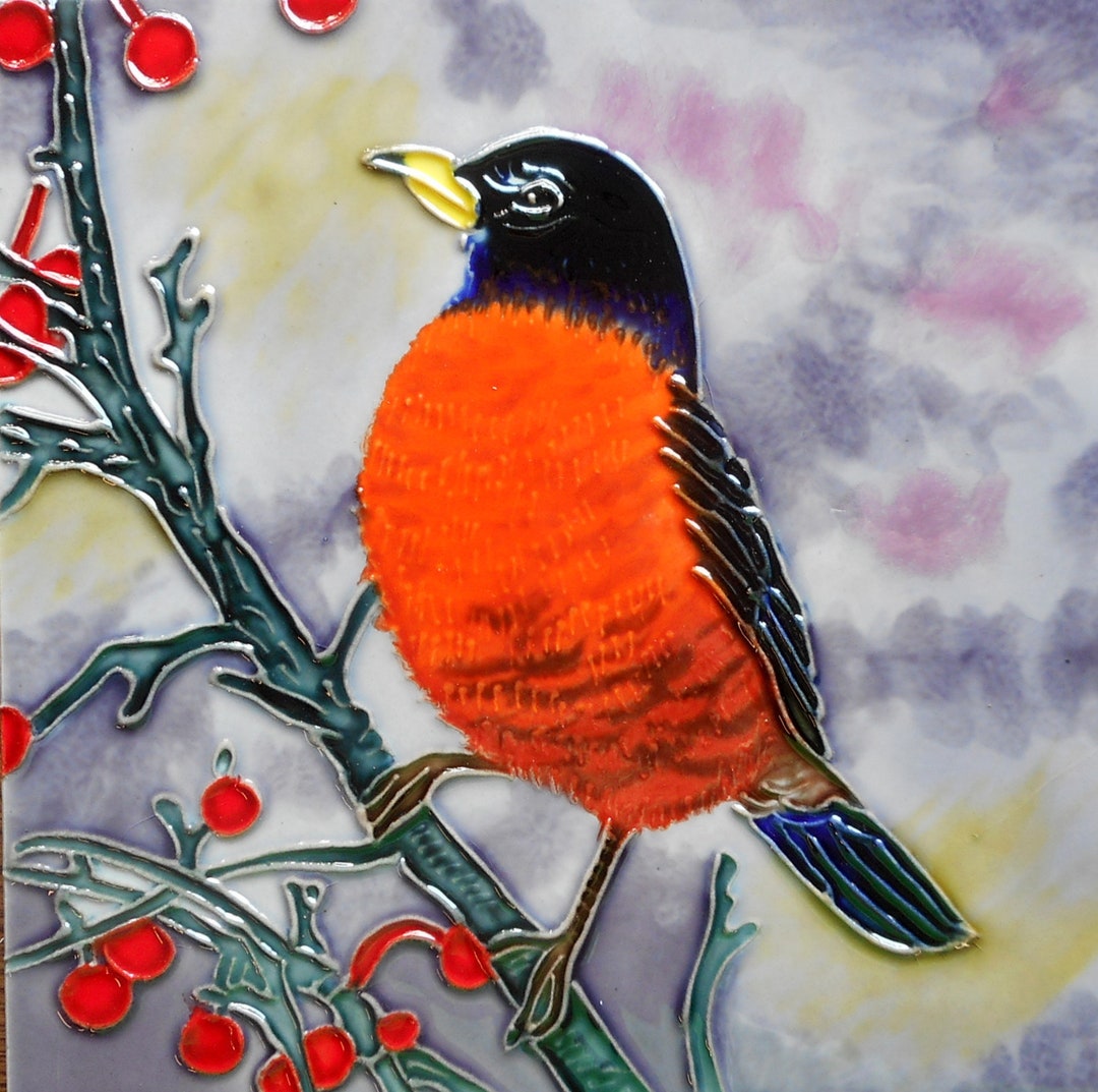Bird Hand Painted Ceramic Art Tile 8x8 Inches With Fiberboard Back - Etsy