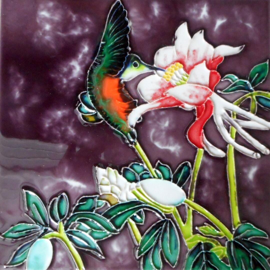 Hummingbird Hand Painted Ceramic Art Tile 8x8 Inches With Fiberboard ...