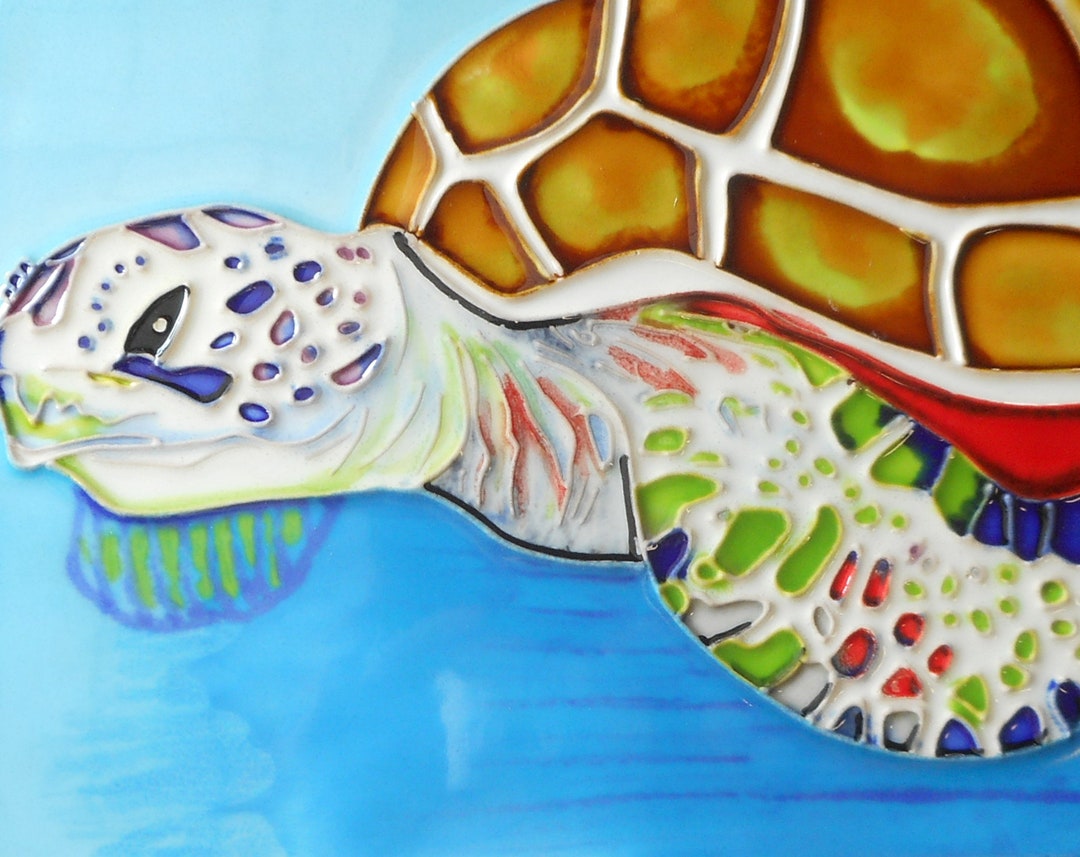 Turtle Hand Painted Ceramic Art Tile 8 X 10 Inches With Felt Back - Etsy