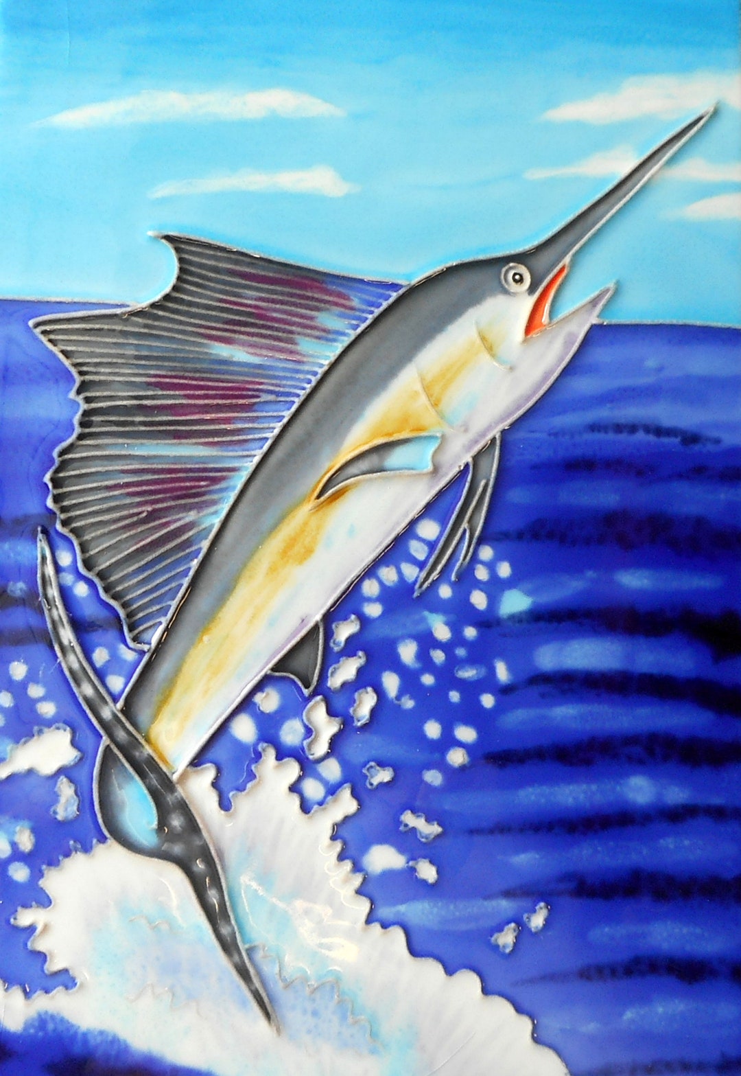Swordfish Hand Painted Ceramic Art Tile 8 X 12 Inches With Felt Back - Etsy
