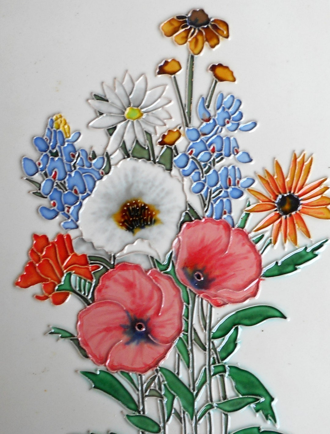 Flower Hand Painted Ceramic Art Tile 8 X 12 Inches With Cork Back - Etsy
