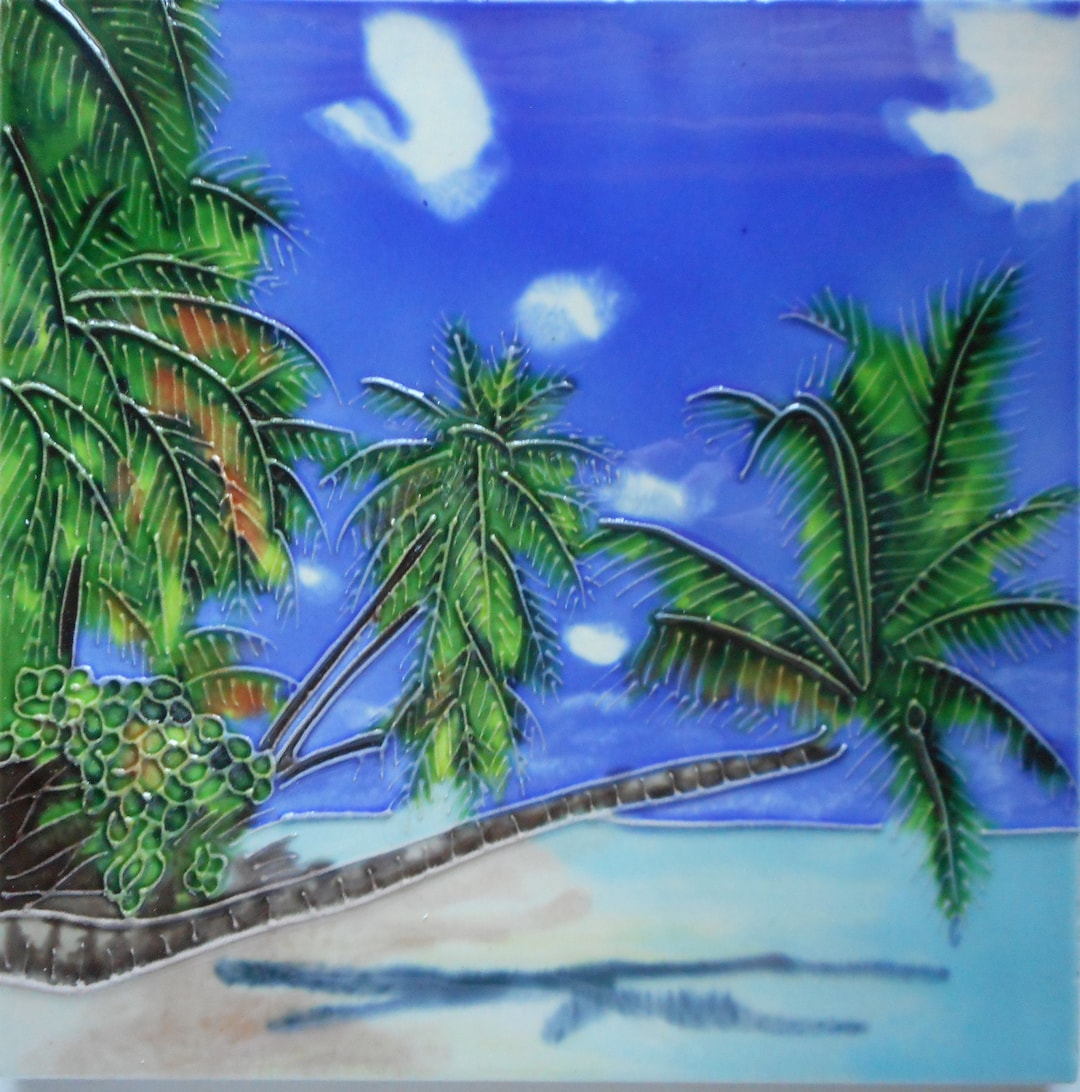 Beach Hand Painted Ceramic Art Tile 6x6 Inches With Easel Back - Etsy