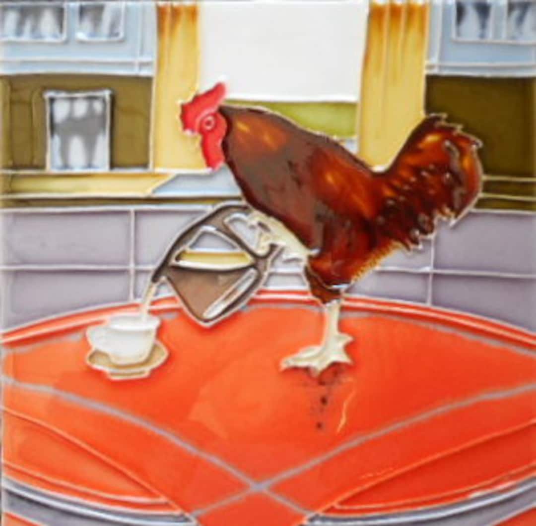 Rooster Coffee Hand Painted Ceramic Art Tile 8 X 8 Inches With Easel ...