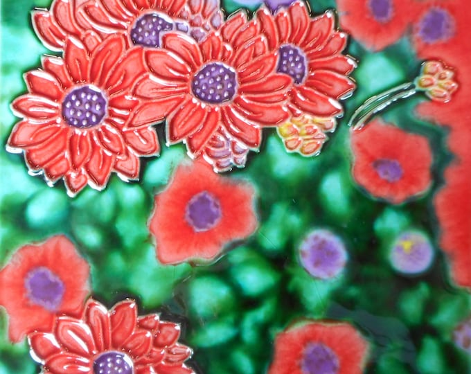 Wild Flowers Hand Painted Ceramic Art Tile 6 X 6 Inches With Easel Back ...