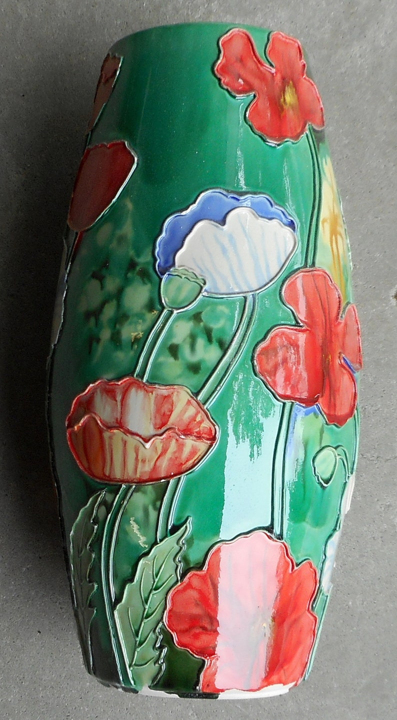 Decorative Hand Painted Ceramic Art Tile Poppy Vase 18 Inches. - Etsy
