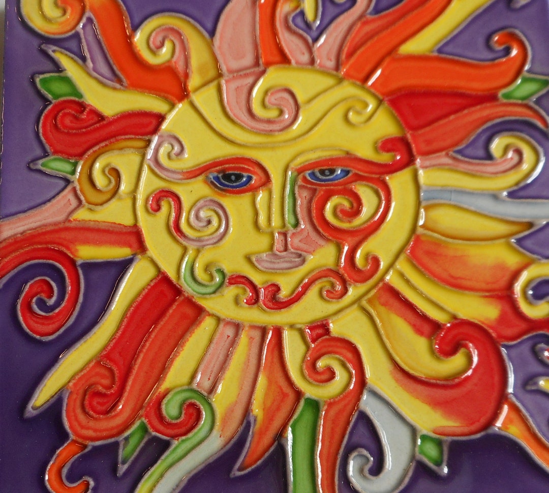 Sun Hand Painted Ceramic Art Tile 6 X 6 Inches With Easel Back - Etsy