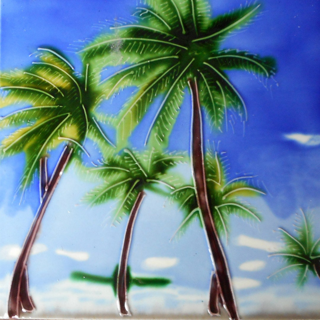 Palm Trees Hand Painted Ceramic Art Tile 6x6 Inches With Easel Back - Etsy