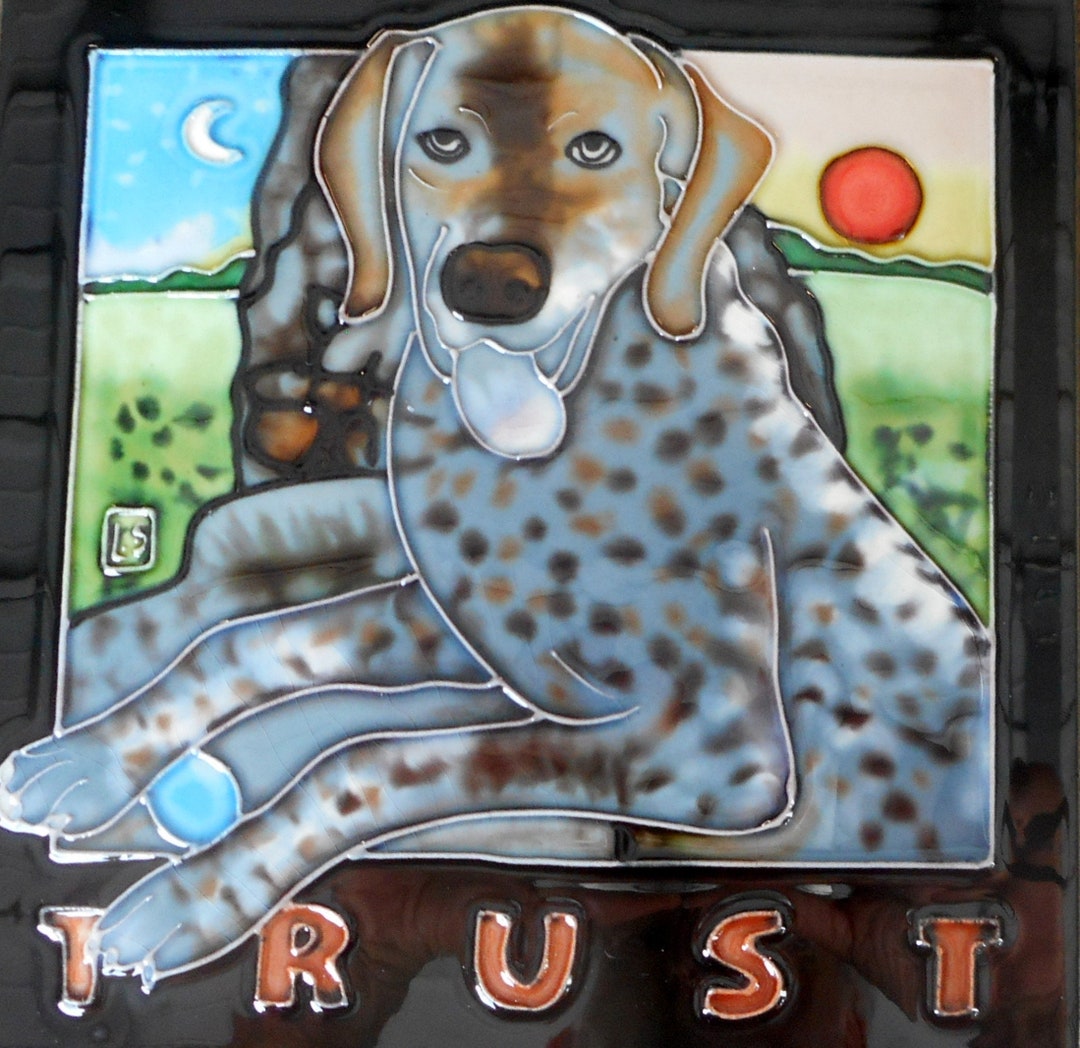 Trust Dog Hand Painted Ceramic Art Tile 8x8 Inches by Laura Seeley - Etsy