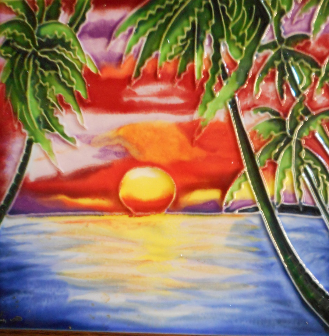 Sunset Ceramic Hand Painted Art Tile 6 X 6 Inches With Easel Back - Etsy